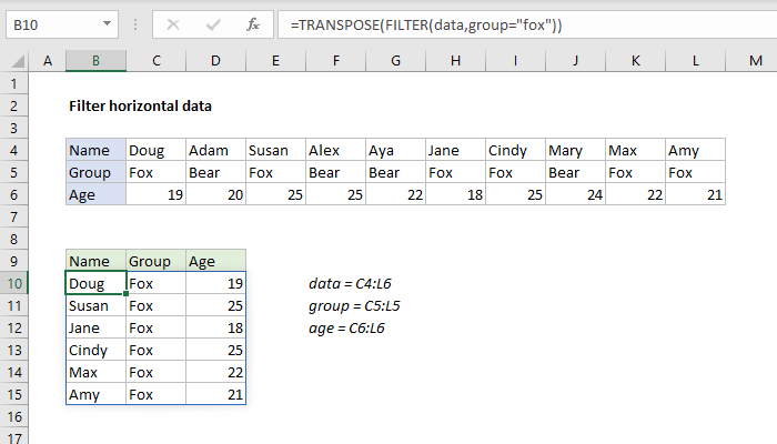 Excel formula: Filter horizontal data | Exceljet Excel formula: Filter horizontal data | Exceljet